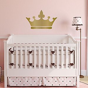 Princess Crown Wall Decal - 25in x 15in Metallic Gold Vinyl Decorative Sticker for Woman's or Girl's Room | Kids Royalty Theme Playroom or Baby Nursery Decor |