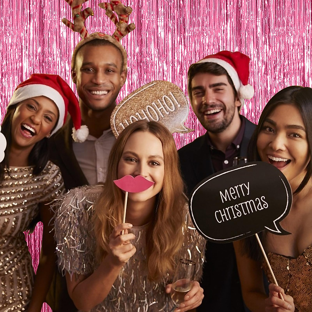 3 Pack Pink Backdrop Birthday Party Decorations Tinsel Foil Fringe Curtains Backdrop Streamer Bachelorette Christmas Graduation Wedding Princess Pink Theme Party Decorations