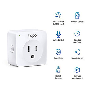 TP-Link Tapo Smart Plug Mini, Smart Home Wifi Outlet Works with Alexa Echo & Google Home, No Hub Required, Remote Control Your Home Appliances from Anywhere, New Tapo APP Needed (P100)