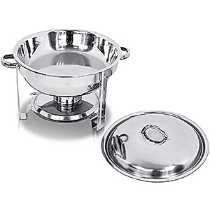 SUPER DEAL Upgraded 5 Qt Full Size Stainless Steel Chafing Dish Set of 3 Pack Round Chafer Buffet Catering Warmer Set w/Food and Water Pan, Lid, Solid Stand and Fuel Holder