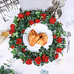 Hobyhoon Artificial Rose Vines Flowers Garland 5.6ft Silk Velvet Rose Vines Fake Hanging Rose Ivy Plant for Wedding Party Home Wall Garden Decorations (Red-3pcs)