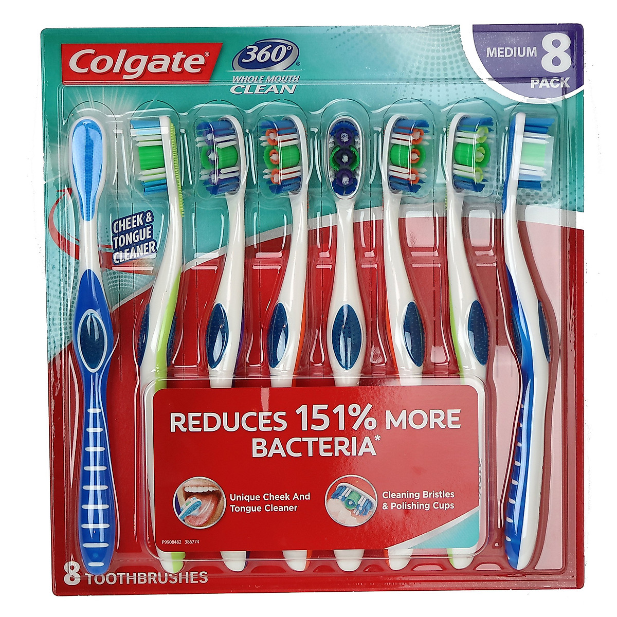 Colgate 360 Toothbrush with Tongue Cleaner Medium Full Head (Pack of 8)