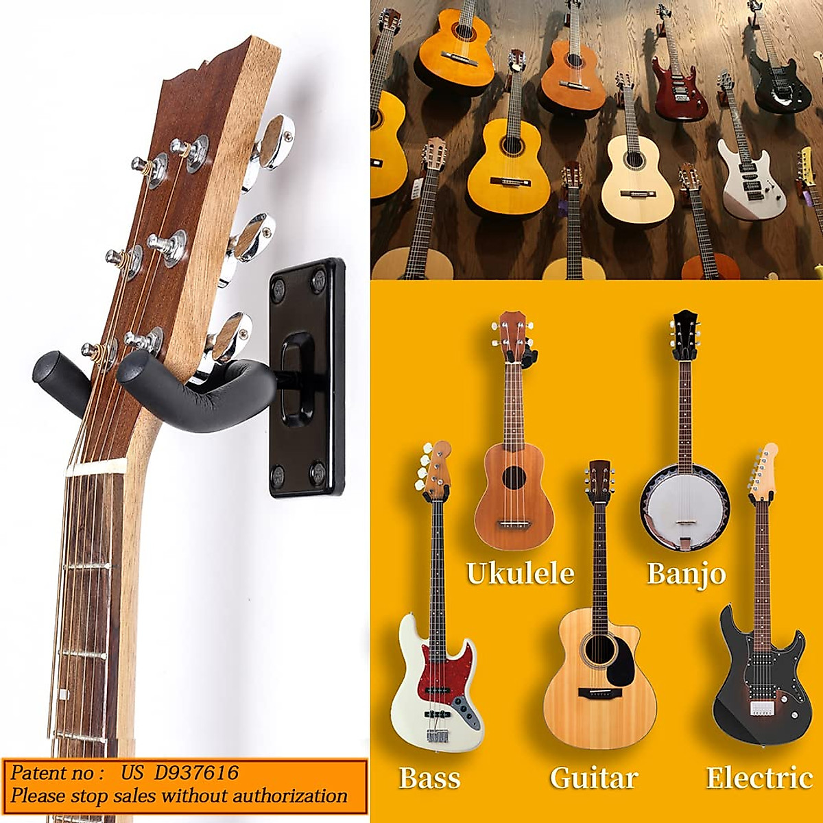 Guitar Wall Mount Guitar Hanger Acoustic Electric Guitar hanger Bass Ukulele Black hook Metal Holder Hangers