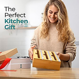 Bamboo Foil & Plastic Saran Wrap Dispenser with Cutter - Tin Foil Organizer for Drawer, Aluminum Foil Dispenser with Cutter, Plastic Wrap Organizer, Foil Paper, Aluminum Foil Organization and Storage