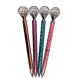 4PCS Crystal Ball Diamond Pen Metal Ballpoint Pen with Big Crystal Diamond Funky Design Queen's Scepter Crown Style Office Supplies 1.0mm Black Ink with Gift Box by Kamay's (Rose+Rose Gold+Pink+Blue)