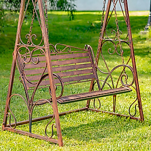 Outdoor Sturdy Metal Swing Bench with Frame Monte Carlo 1968" Furniture Collection (Aged Bronze, Swing Bench with Frame)