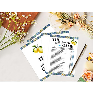 Blue Tiles and Lemons The Wedding Shoe Game for 30 Guests with Game Cards, Lemons Bridal Shower Game, Modern Bridal Shower Decorations, Wedding Shower or Bachelorette Party Supplies - 02