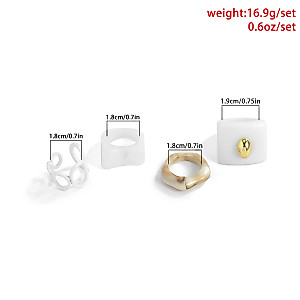 JWICOS 4Pcs White Fashion Finger Rings Joint Knuckle Rings Set Fashion Minimalist Resin Acrylic Round Rings for Women