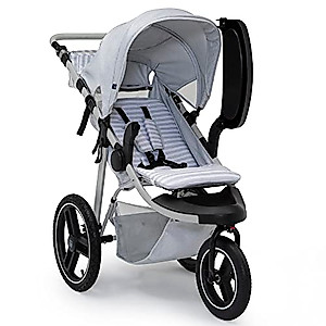 babyGap by Delta Children Trek Jogging Stroller - Greenguard Gold Certified - Car Seat Compatible - Lightweight, Extendable Canopy & Reclining Seat - Made with Sustainable Materials, Grey Stripes