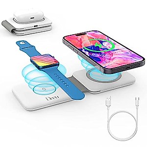 DREU Magnetic Foldable Charging Pad Portable Wireless Chargers 3 in 1, Fast Wireless Charging Station Compatible with QI Phones, iPhone 14/13/12/SE/11/XS/8, Samsung, Air-Pods Pro, Ap-ple Watches