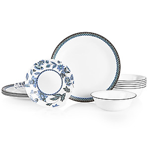 Corelle 18-Piece Dinnerware Set, Service for 6, Lightweight Round Plates and Bowls Set, Vitrelle Triple Layer Glass, Chip Resistant, Microwave and Dishwasher Safe, Veranda