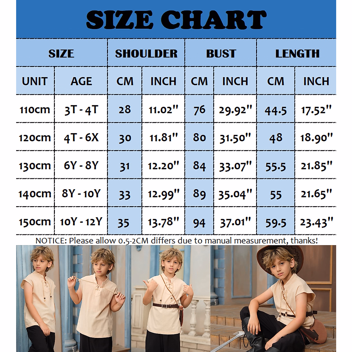 Boys Renaissance Pirate Sleeveless T Shirts Costume Kids Viking Medieval Lace Up Scottish Halloween Cosplay Tank Tops