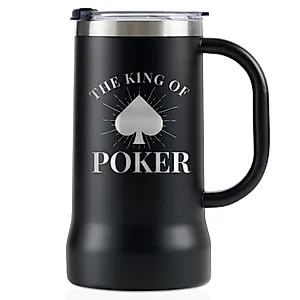 Onebttl Poker Gifts for Men, Poker Stainless Steel Beer Stein Tumbler, 24oz Beer Mug with Lid for Father's Day, Christmas