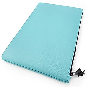Faux Leather Pencil Case - Leather Look Makeup Bag - Pastel Blue with Black Zip - Large
