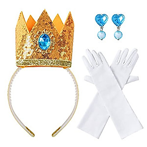 Girls Princess Costume Accessories Crown Earrings Gloves Halloween Dress Up Birthday Party Supplies for Peach
