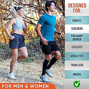 PhysFlex Compression Socks for Women and Men - Best Support for Running, Flying, Pregnancy - Graduated Compression Stockings (US, Alpha, Small, Black)