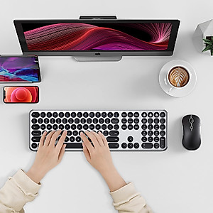 Multi-Device Bluetooth Keyboard Mouse, Full Size 2.4GHz Rechargeable Wireless Keyboard Mouse Combo, Connect up to 3 Devices for Windows, Android, Mac OS