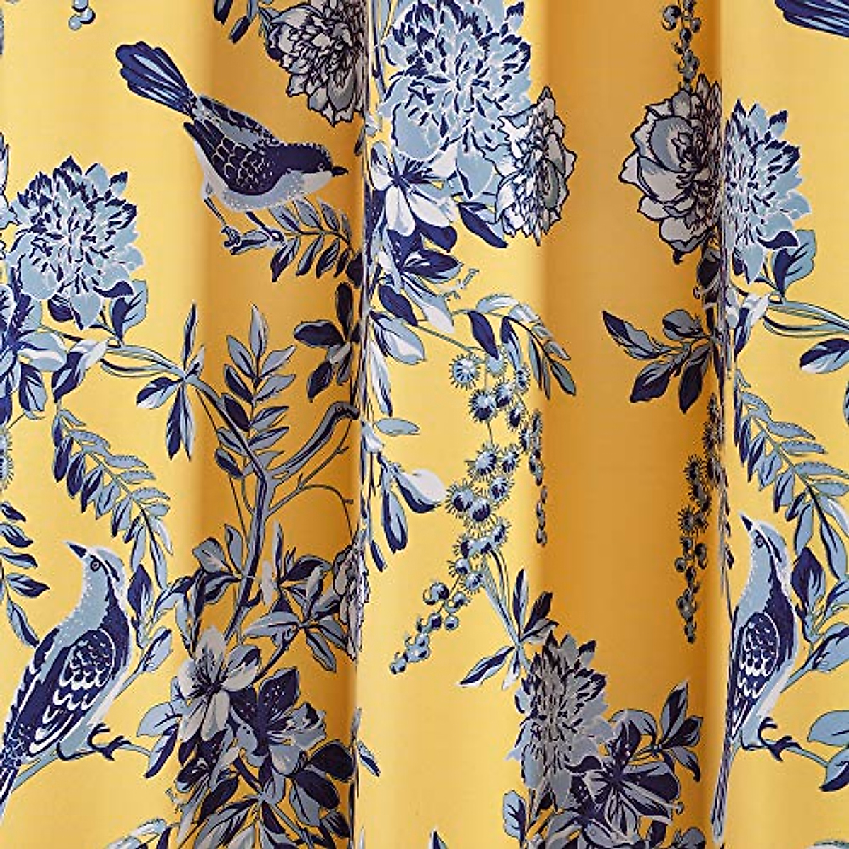 Lush Decor, Yellow and Blue Farmhouse Bird and Flower Insulated Grommet Blackout Window Curtain Panel Pair, 95'' x 38', 95 in x 38