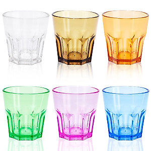 Colored Acrylic Glasses Drinkware, Unbreakable Glasses Drinking Set of 6, Plastic Cups Reusable, Dishwasher Safe, Small Water Tumbler Cups for Kids Picnic Christmas Gift Party Juice Whiskey Wine