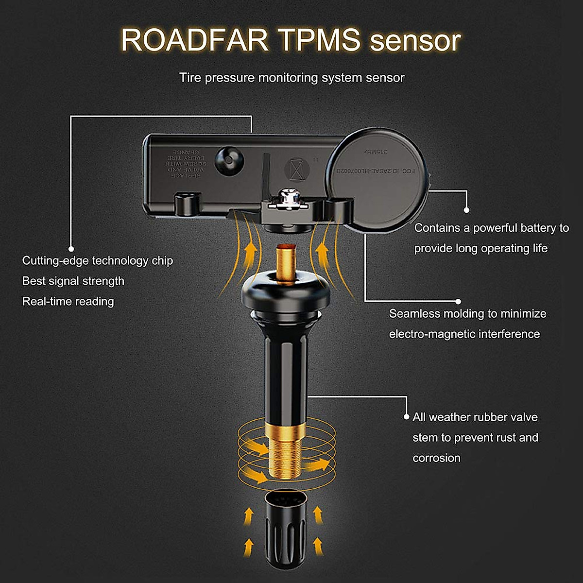 ROADFAR Tire Presure Sensor 315MHz Tire Pressure Monitoring System Sensor (TPMS) Fits for Buick for Chevrolet for GMC for Pontiac & More Replaces# 13598771 13598772 13586335 Sets of 4