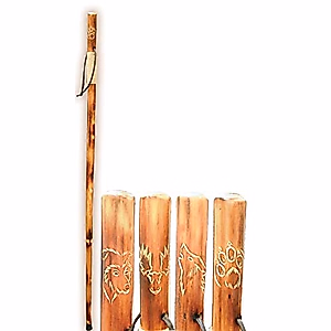 Wood Trekking Hiking Pole with Animal Head Face Bust Carving, 54" (Random Style)