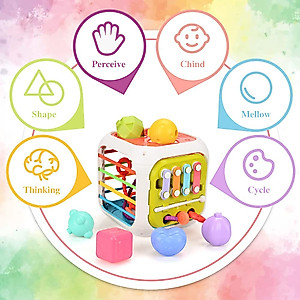 KISPATTI Baby Toys Montessori Toys 6-12 Months, 7 in 1 Montessori Toys Set with Pull String, Shape Sorter, Stacking Building Blocks Toys for Toddlers 1-3, Fat Brain Toys for 6+ Month Old