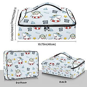 Kcldeci Insulated Thermal Food Carrier Insulated Casserole Carrier for Hot or Cold Food,Cute Shark Cartoon (2) Insulated Tote Bag for Potluck Cookouts Parties Picnic,Lasagna Lugger