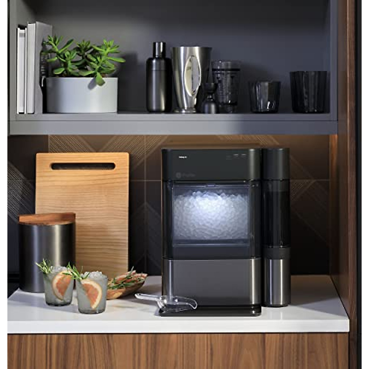 GE Profile Opal 2.0 | Countertop Nugget Ice Maker with Side Tank | Ice Machine with WiFi Connectivity | Smart Home Kitchen Essentials | Black Stainless