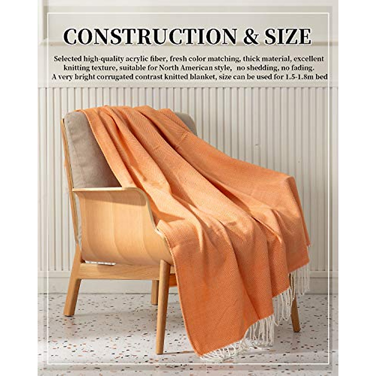 SPAOMY Herringbone Throw Blanket Faux Cashmere with Tassels Soft Cozy Lightweight Decorative Throw Blanket for Bed, Sofa, Farmhouse Outdoor- All Seasons (50x60 Inch, Orange)