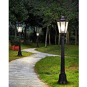 1-Light Black European Glass Lantern Street Light, Traditional Victoria Antique Outdoor Aluminum Metal Pillar Post Lamp Waterproof Column Lawn Villa Garden Landscape Pole Floor Lights D