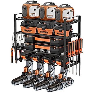 Jubilin Power Tool Organizer Wall Mount, Heavy Duty Cordless Power Tools Holder, Garage Tool Organizer and Storage, Practical Power Tool Storage Rack, Perfect for Father's Day - 4 Layers, Black