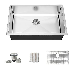 TORVA 28-inch Undermount Kitchen Sink, 16 Gauge Stainless Steel Single Bowl - 10 Inches Deep Basin