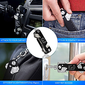 2PCS Key Organizer Keychain, Compact Key Holder Keyring, Smart & Light-weight Multi-tool Folding Key Chain with Bottle Opener/Phone Stand (Up to 6~10 Keys, Black & Silver)