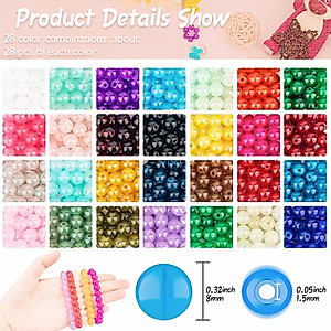 Amsomyin 784pcs 8mm Round Glass Beads for Jewelry Making, 28 Colors Crystal Beads Bracelet Making kit, Suitable for Bracelets, Necklaces, Earrings and Other Jewelry Making and DIY handicrafts.