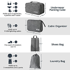 NICOSHOW 7 Set Compression Packing Cubes for Travel - Compressible, Lightweight, and Space-Saving Packing Cubes, Travel Essentials for Women, Grey