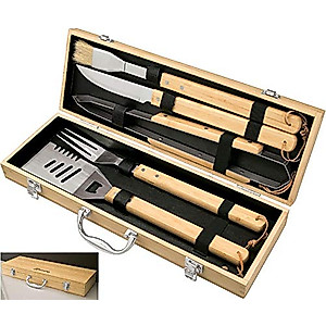 Personalized BBQ Grilling Set with 5 Tools, Laser Engraved with Designs and Names, Grillmaster