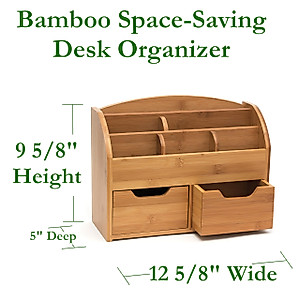 Lipper International 809 Bamboo Wood Space-Saving Desk Organizer, 13" x 10" x 5 3/8"