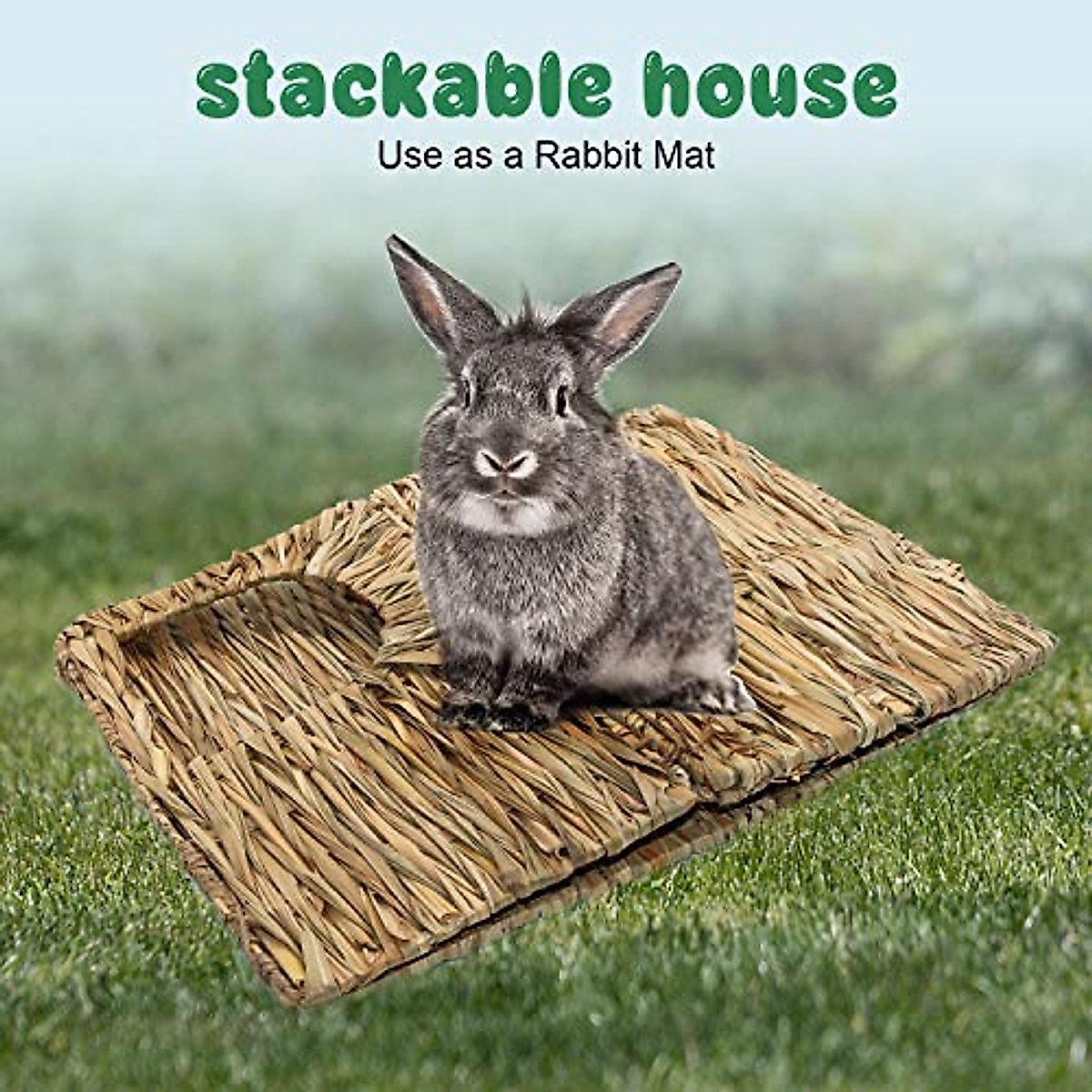 BWOGUE Extra Large Grass House for Rabbits,Hand Crafted Natural Grass Hideaway Foldable Bed Hut with Openings Playhouse for Bunny Guinea Pig Chinchilla Ferret for Play and Sleep
