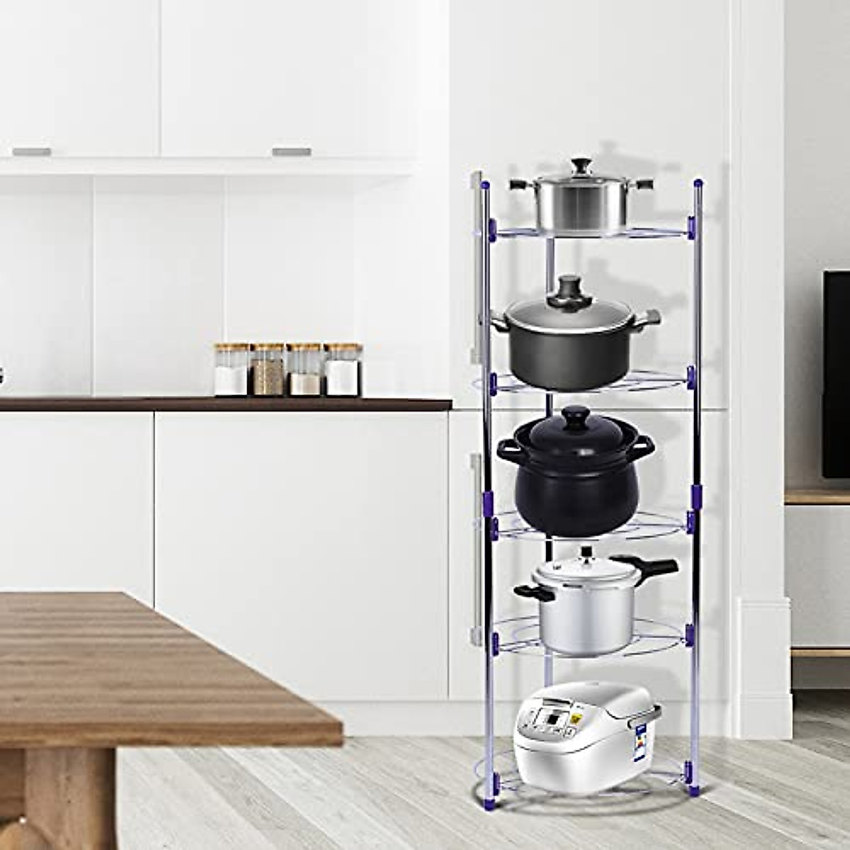 5 Tiers Pot Shelf, 101.5 x 35cm Silver Carbon Steel Home Kitchen Metal Wire Shelving Organizer Storage Rack Cookware Holder