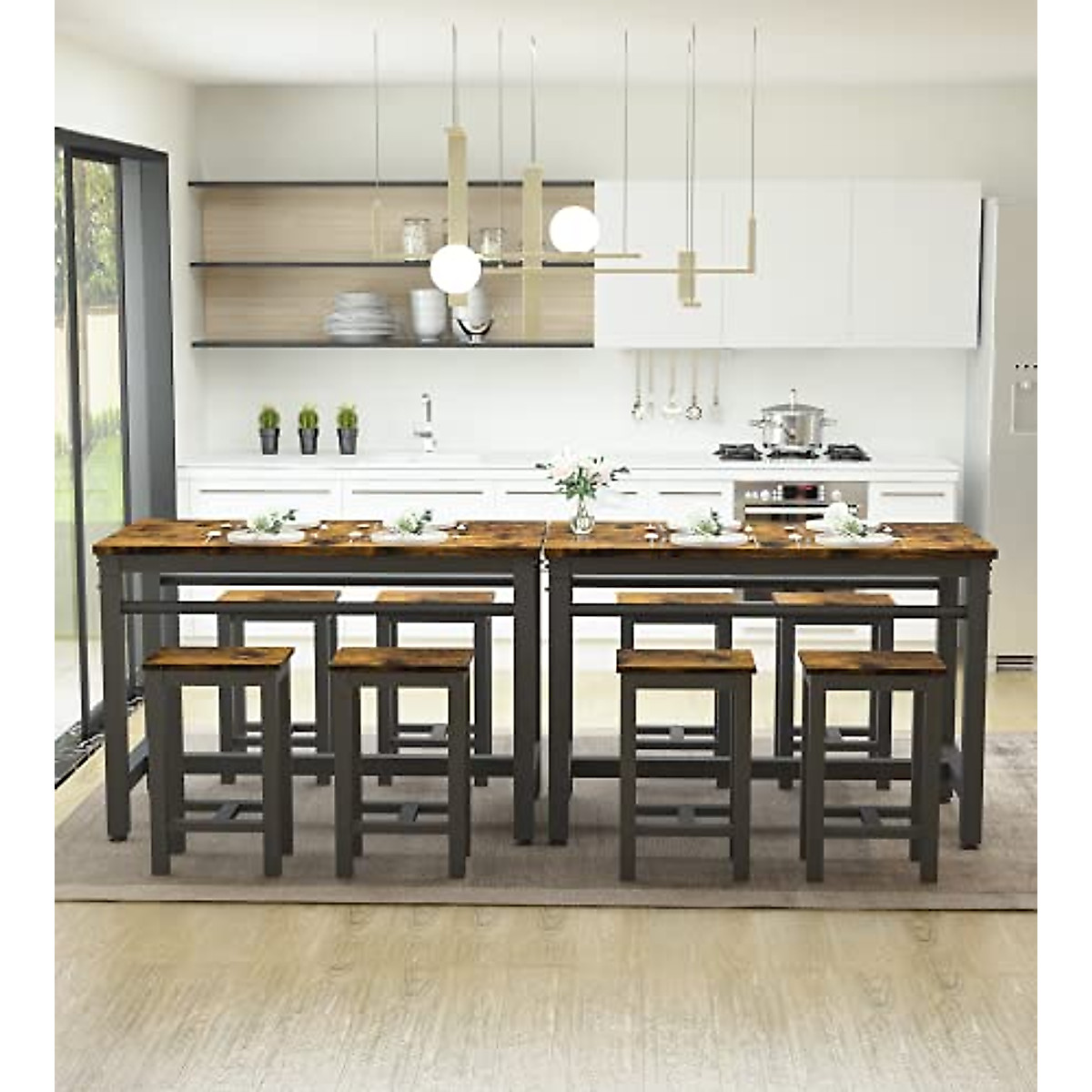 MIERES Dining Table Set for 4-5pcs Kitchen Room Dinette Furniture, Compact Space | Sturdy Metal Frame | Easy Assembly, Height 32.7'', Ideal for DiningRoom | Breakfast Nook, Rustic Brown, 5pcs