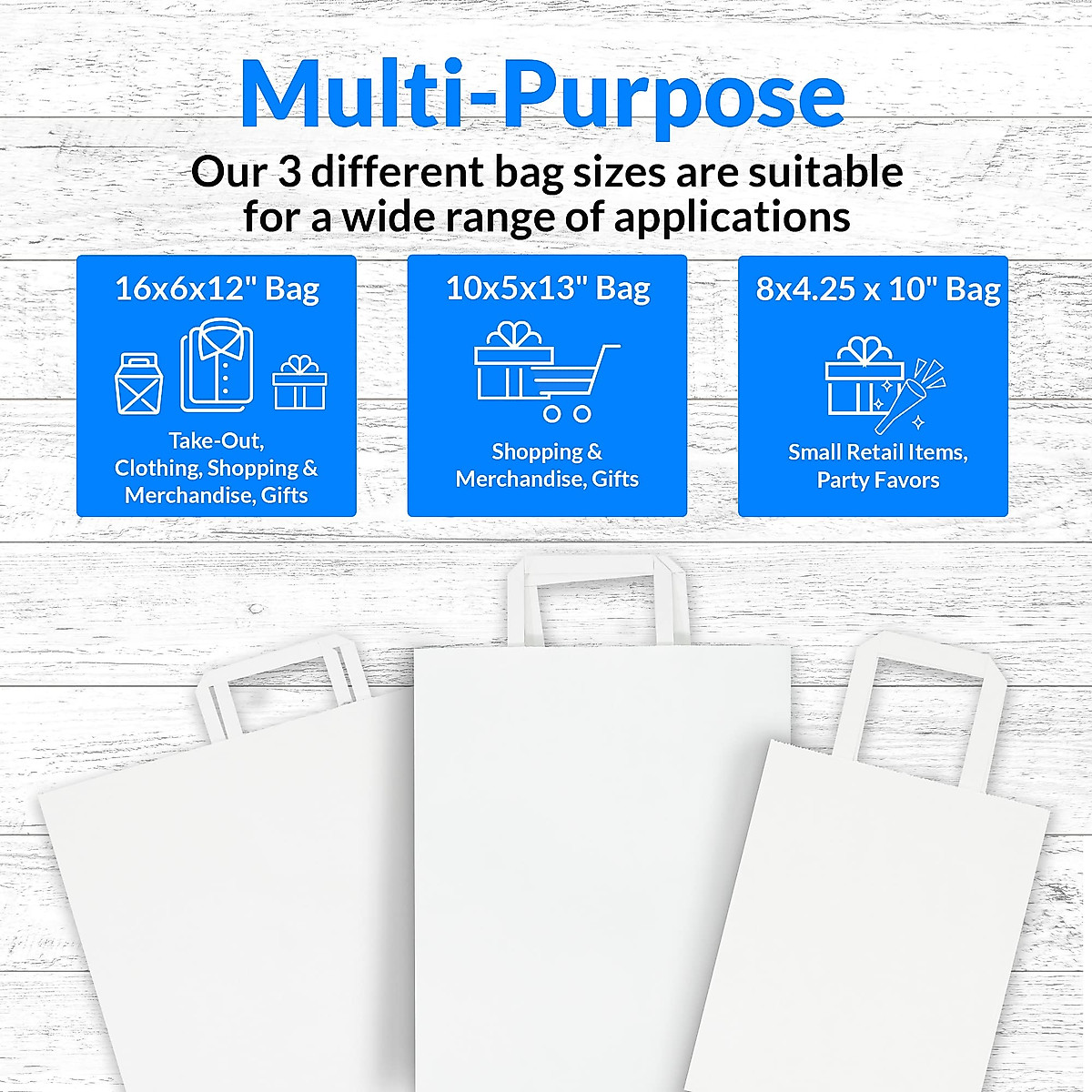 Reli. Paper Bags w/Handles, White | Assorted Large Sizes | 75 Pcs (25 Bags Per Size) - Bulk | 8x4.25x10-10x5x13-16x6x12 | White Paper Bags Combo Pack | Retail Bags/Shopping Bags, Gift Bags