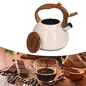 YEmirth 3L Whistling Tea Kettle, Tea Pots for Stove Top Food Grade Stainless Steel with Wood Pattern Folding Handle, Loud Whistle Kettle for Tea, Coffee