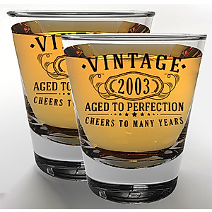 Vintage 2003 Printed 2pk 1.75oz Shot Glasses - 21st Birthday Gifts for Women Men - Cheers to 21 years old - 21st decorations for her him - Best Engraved Whiskey Bourbon Gift ideas - Mom Dad 2.0