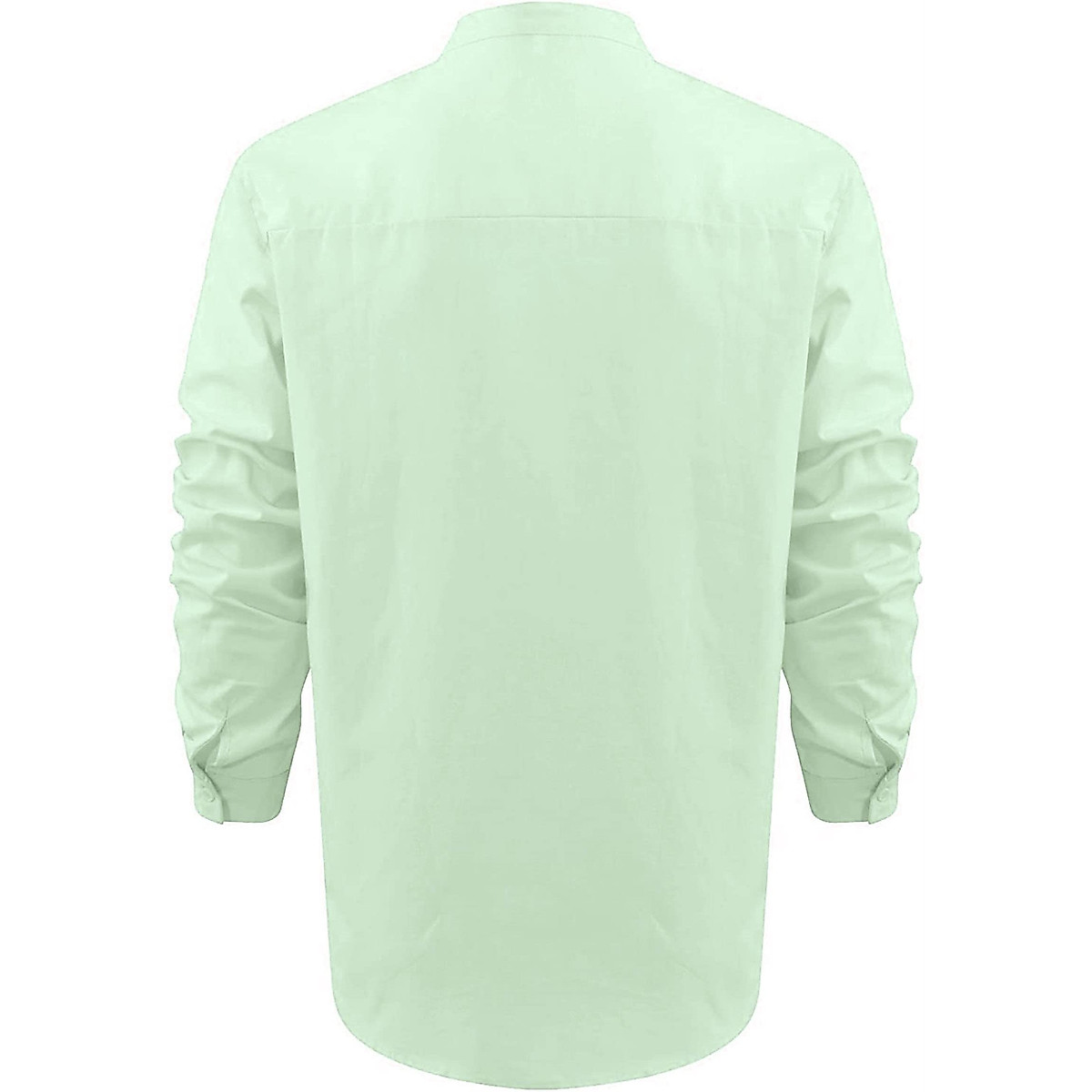 Men Linen Button Up Dress Shirt Long Sleeve Casual Cotton Beach T Shirts Stand Collar Solid Color Summer Yoga Tops (Light Green,X-Large)