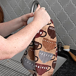 T-fal Fiber Reactive Print Kitchen Towels: Highly Absorbent, Super Soft - 100% Cotton, 16"x28" Dish Towels for Cleaning & Drying Dishes, Pans, Glassware, or Countertops, 2-Pack, Coffee