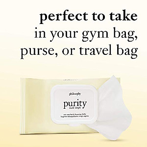philosophy purity made simple one-step facial cleansing cloths - easily removes makeup, dirt & oil on the go - skin is left clean and comfortable with no rinsing needed - 30 ct.