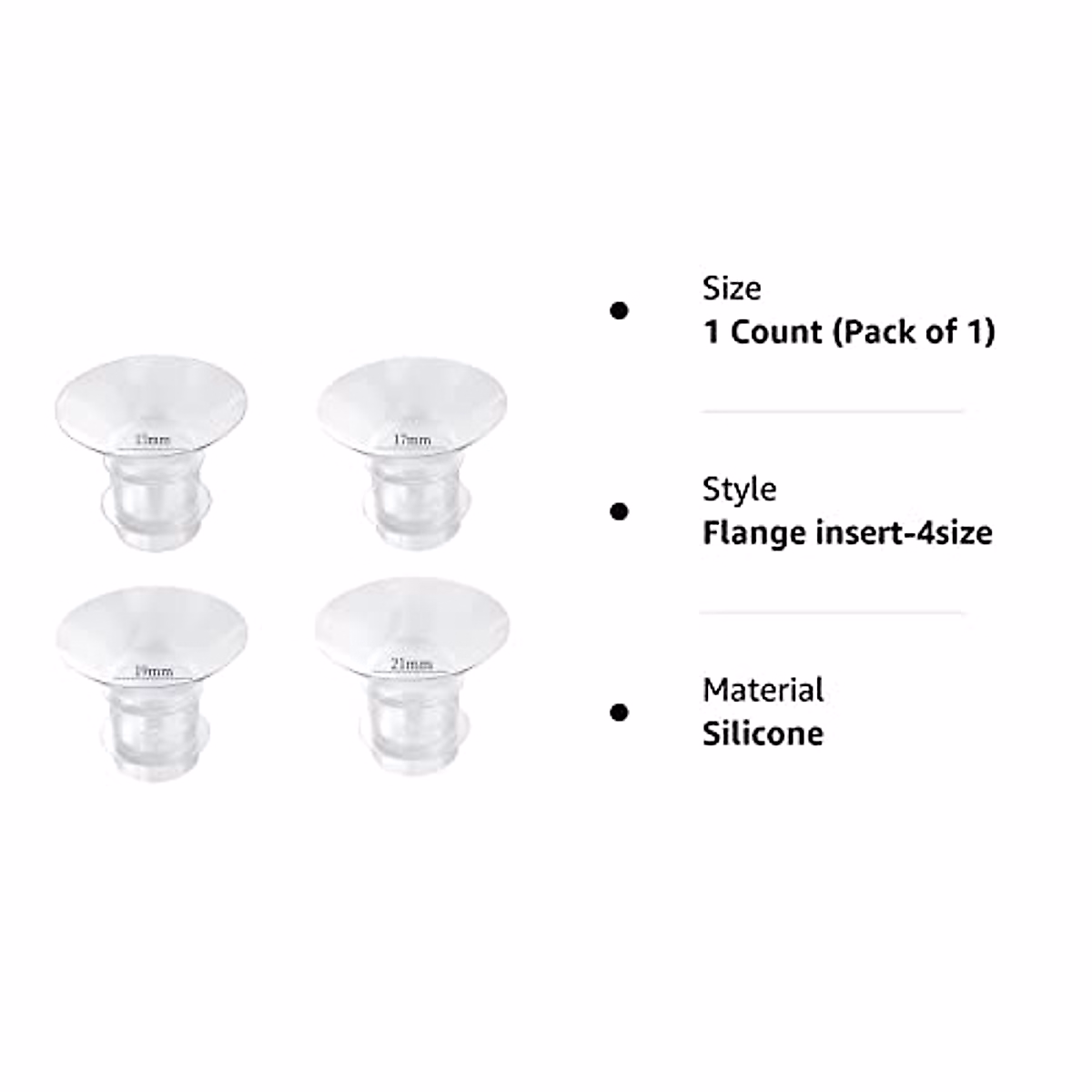 Silicone Flange Insert 15mm/17mm/19mm/21mm 4pcs Wearable Breast Pump Accessories,Compatible with S9/S10/S12/S4DW,Electric Breast Pump Parts Replace (4 Size Set)