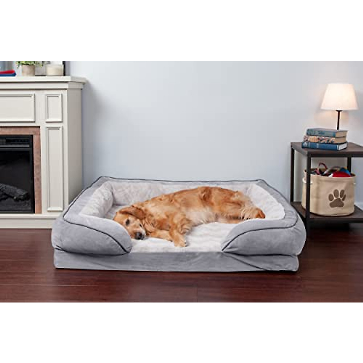 Furhaven Cooling Gel Dog Bed for Large Dogs w/ Removable Bolsters & Washable Cover, For Dogs Up to 95 lbs - Plush & Velvet Waves Perfect Comfort Sofa - Granite Gray, Jumbo/XL, 40.0"L x 32.0"W x 9.5"Th