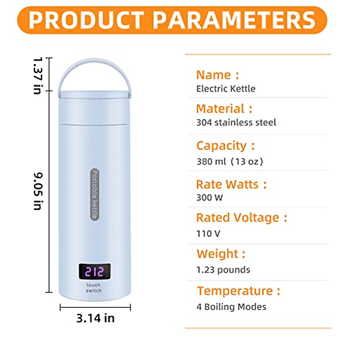 GearRoot Travel Electric Kettle, 380ml Small Portable Electric Tea Kettle Water Boiler, Fast Boil and Auto Shut Off Hot Water Kettle, 4 Temperature Mode …