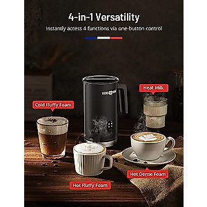 Milk Frother and Steamer, Paris Rhône Electric Milk Frother 300ML, 4 in 1 Hot & Cold Foam Maker for Latte, Cappuccino, Coffee, Hot Milk, Macchiato, Milk Warmer, BLack